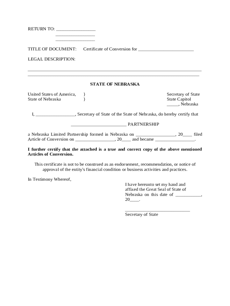 TITLE OF DOCUMENT:Certificate of Conversion for Doc Template | pdfFiller