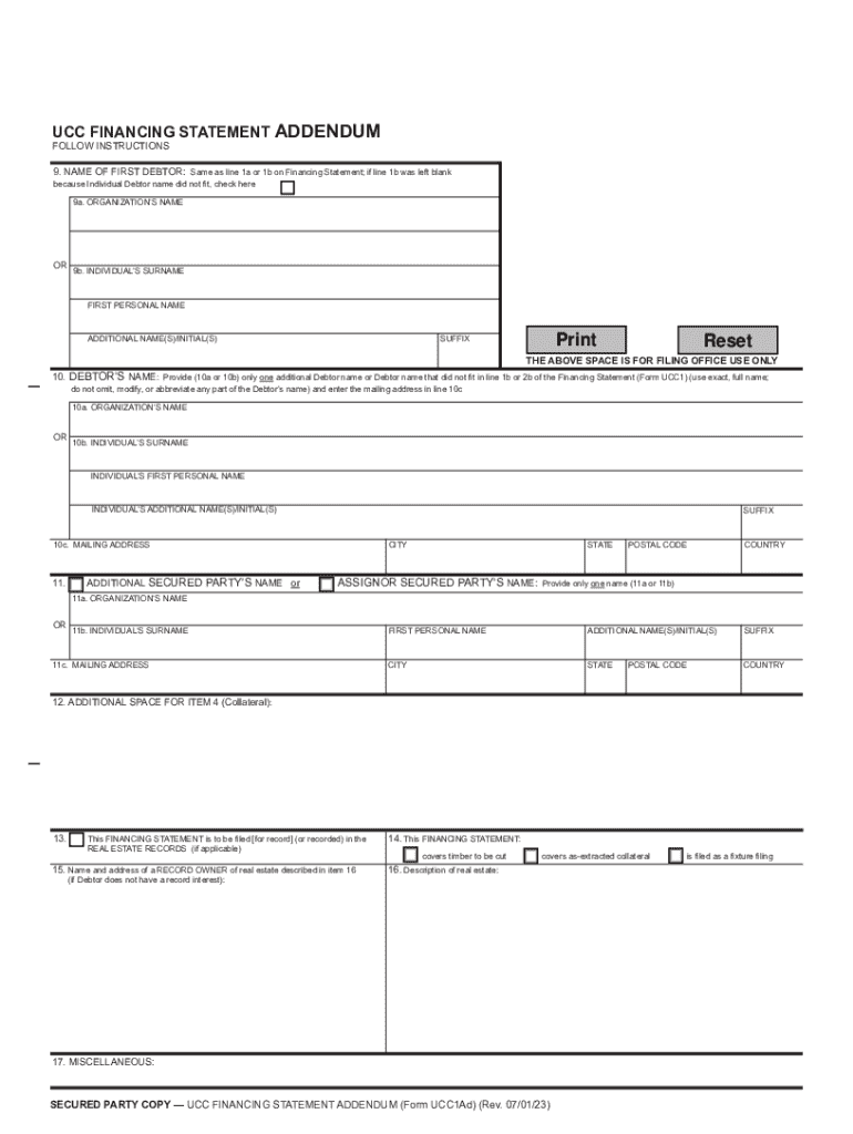 Ucc Financing Statement Addendum - Fill Online, Printable, Fillable ...