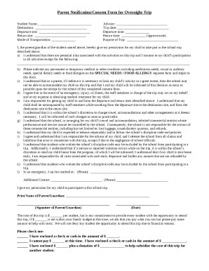 Parent Notification/consent for Overnight Trip Doc Template | pdfFiller