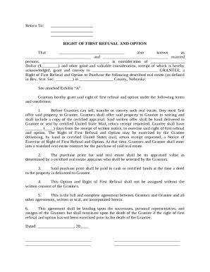 RIGHT OF FIRST REFUSAL AND OPTION Doc Template | pdfFiller