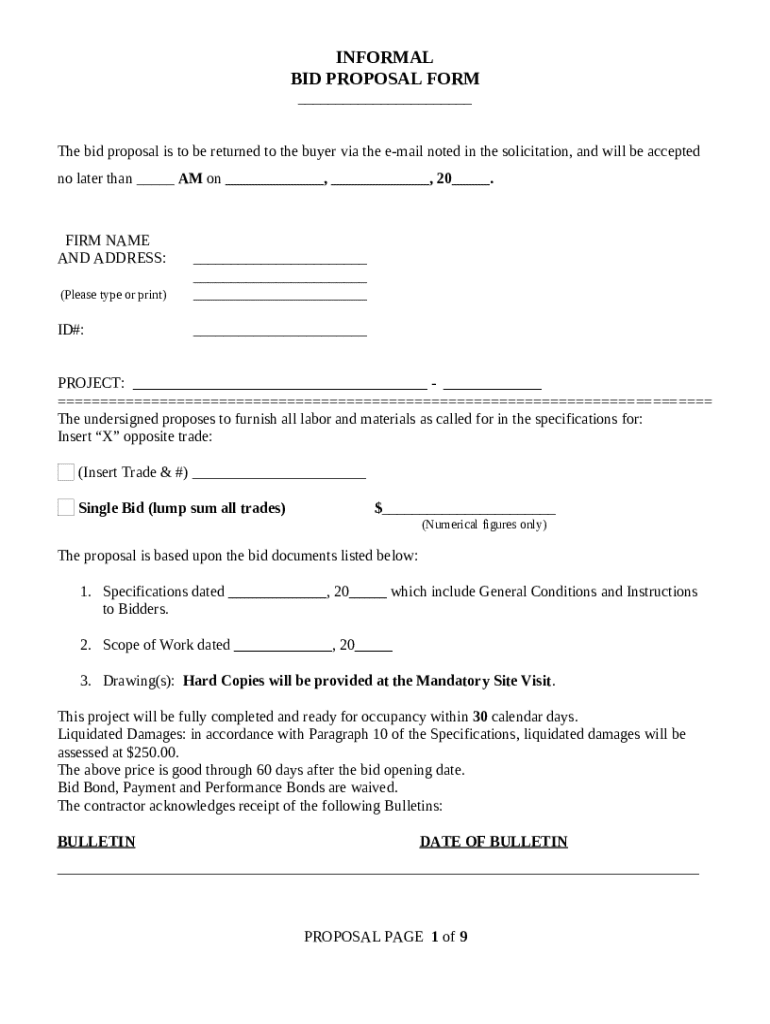 Inal Bid Proposal Doc Template | pdfFiller