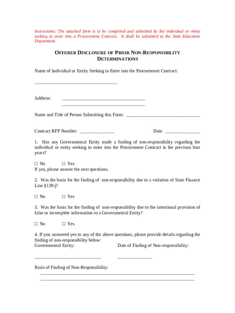 Offerer Disclosure of Prior Non-responsibility Determinations Doc ...