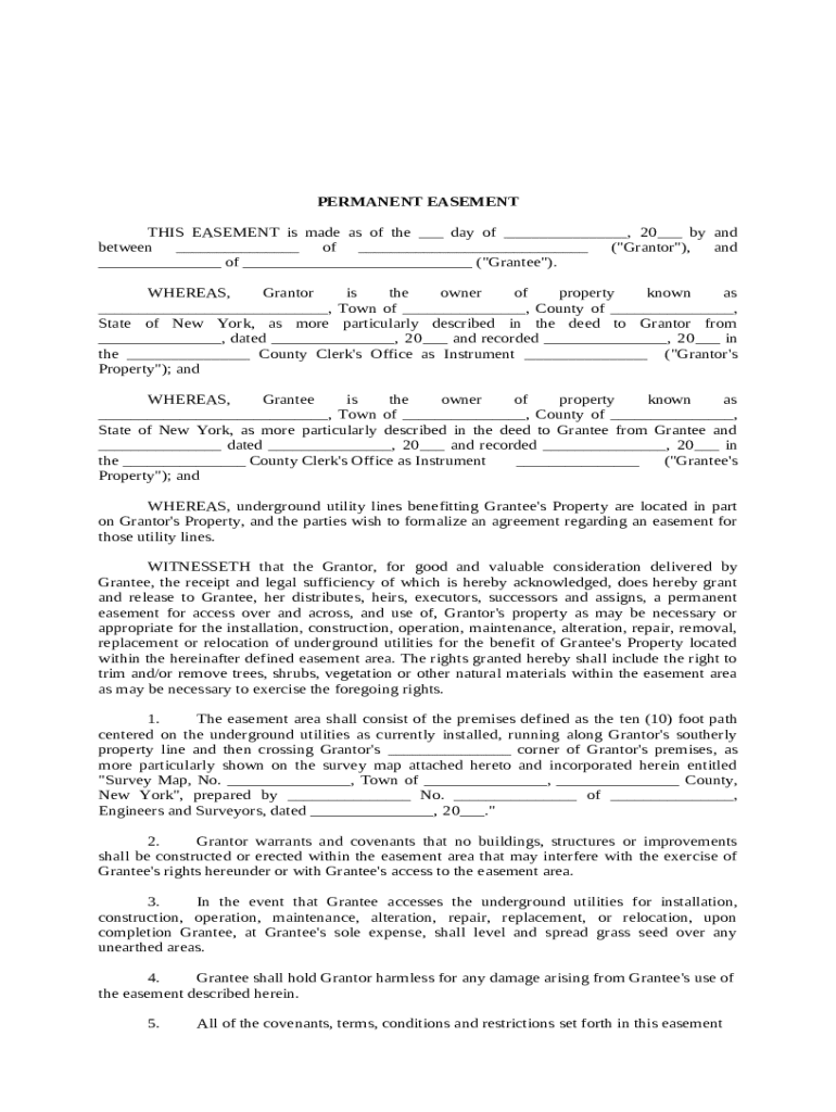 Permanent Easement Agreement Doc Template | pdfFiller