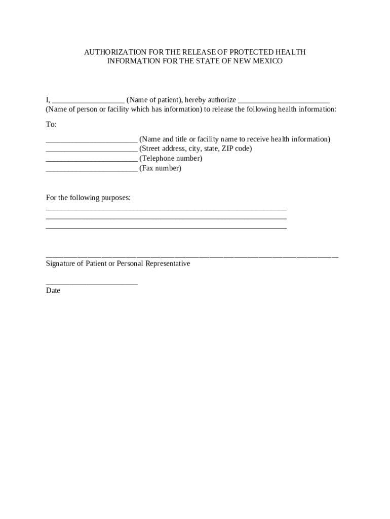 New Mexico Release and Authorization Doc Template | pdfFiller