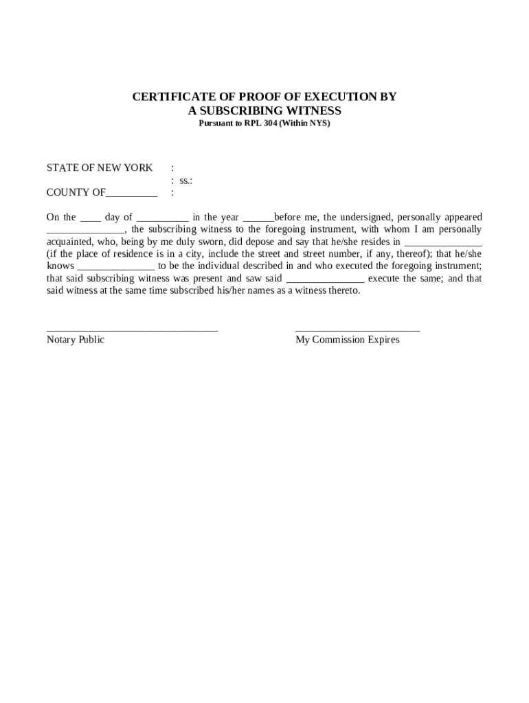 Certificate Of Proof Of Execution By A Subscribing Witness Doc Template Pdffiller