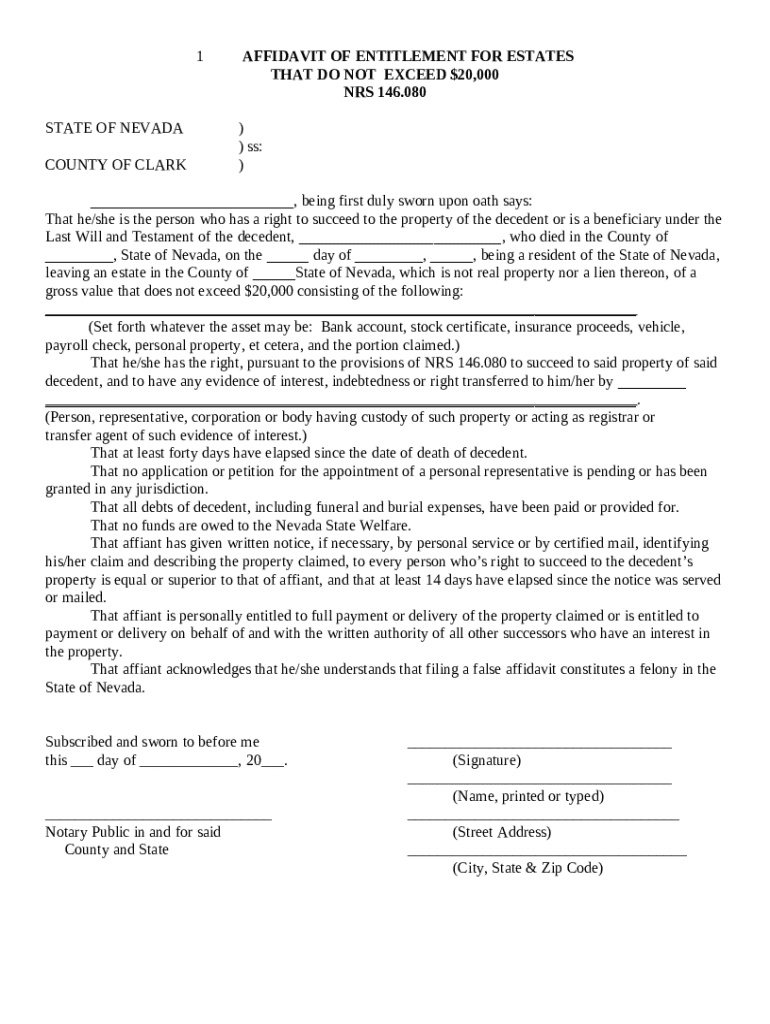 Affidavit of Entitlement for Estates - Blank Fillable Template | Fill ...