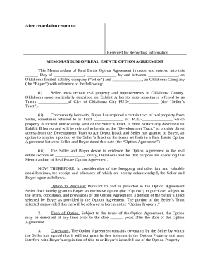 MEMORANDUM OF REAL ESTATE OPTION AGREEMENT Doc Template | pdfFiller