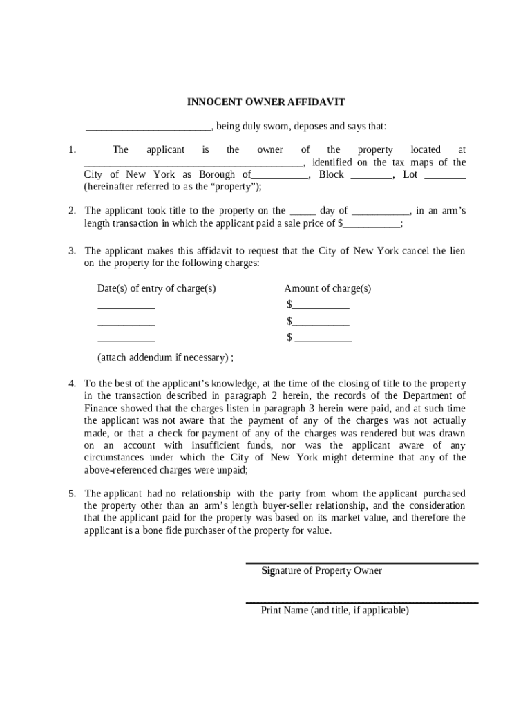 Innocent Owner Affidavit Doc Template | pdfFiller