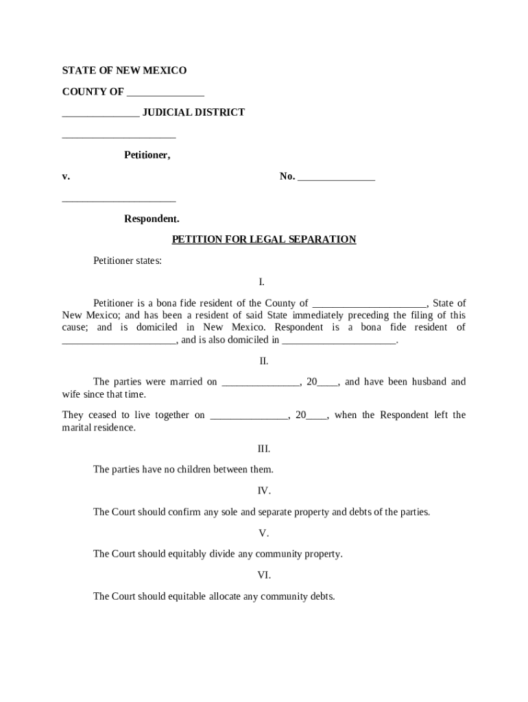New Mexico Legal Separation Petition - Blank Fillable Template | Fill ...