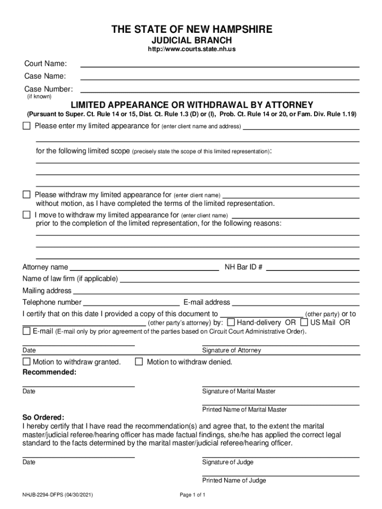 Fillable Online Limited Appearance or Withdrawal by Attorney Fax Email ...