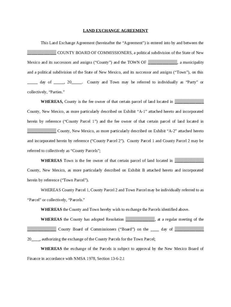 Land Exchange Agreement Doc Template | pdfFiller