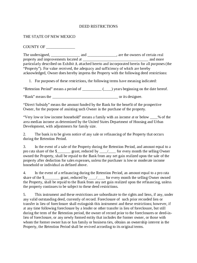 Deed Restrictions Doc Template | pdfFiller
