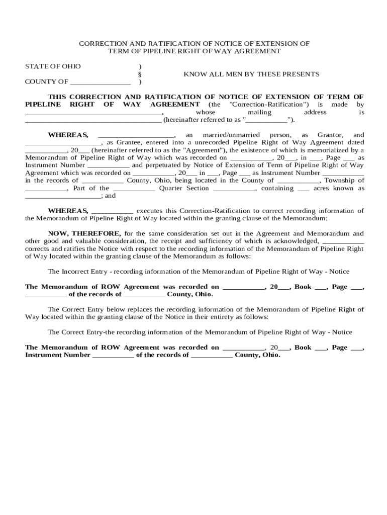 Correction and Ratification of Pipeline Right of Way Agreement - Blank ...