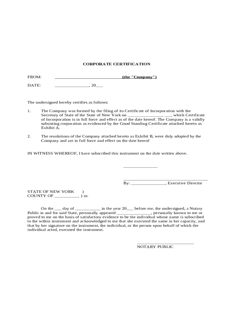 Corporate Certification Doc Template | pdfFiller