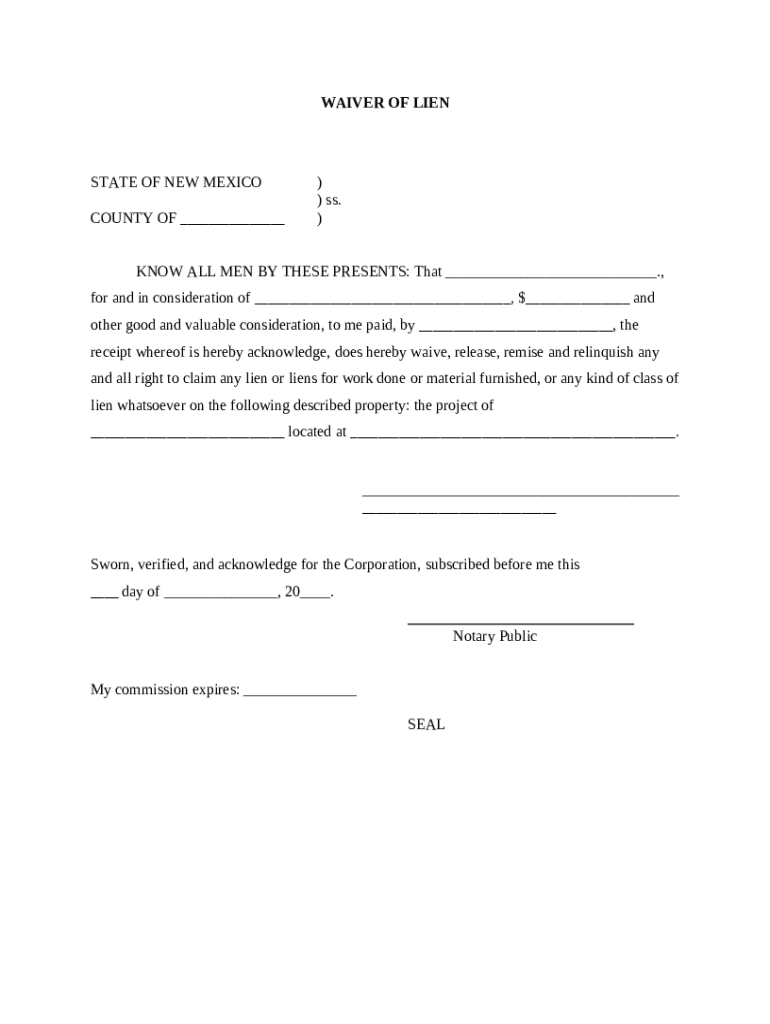 Waiver of Lien Doc Template | pdfFiller