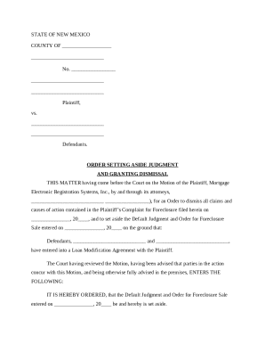 ORDER SETTING ASIDE JUDGMENT Doc Template | pdfFiller