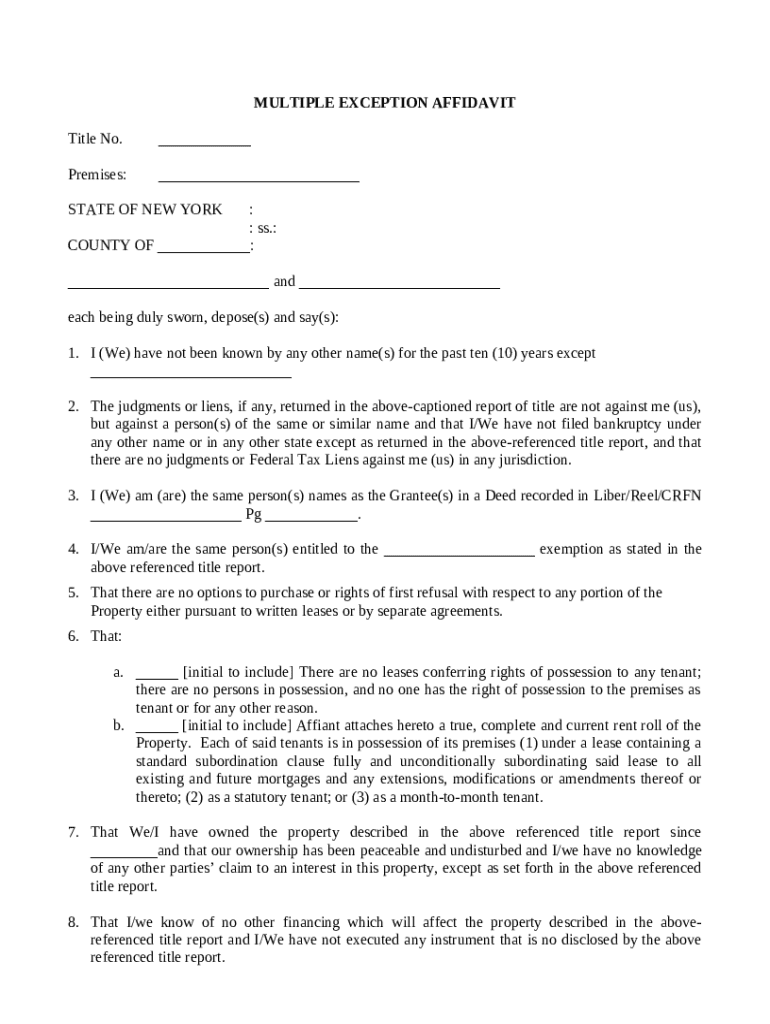 Multiple Exception Affidavit Doc Template | pdfFiller