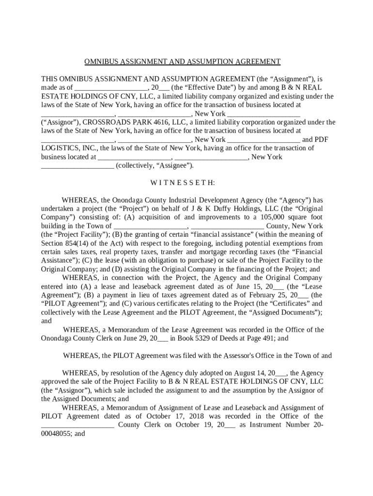 Omnibus Assignment and Assumption Agreement Doc Template | pdfFiller