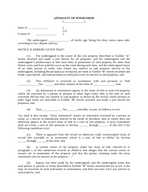 Affidavit of Possession Doc Template | pdfFiller