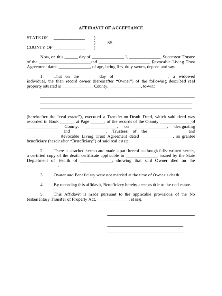 Affidavit of AcceptanceAffidavit of Acceptance Doc Template | pdfFiller