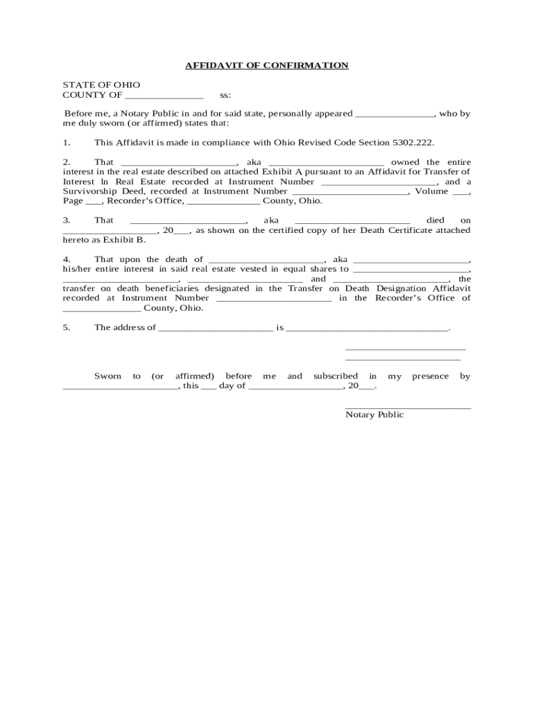 Affidavit of Confirmation Doc Template | pdfFiller