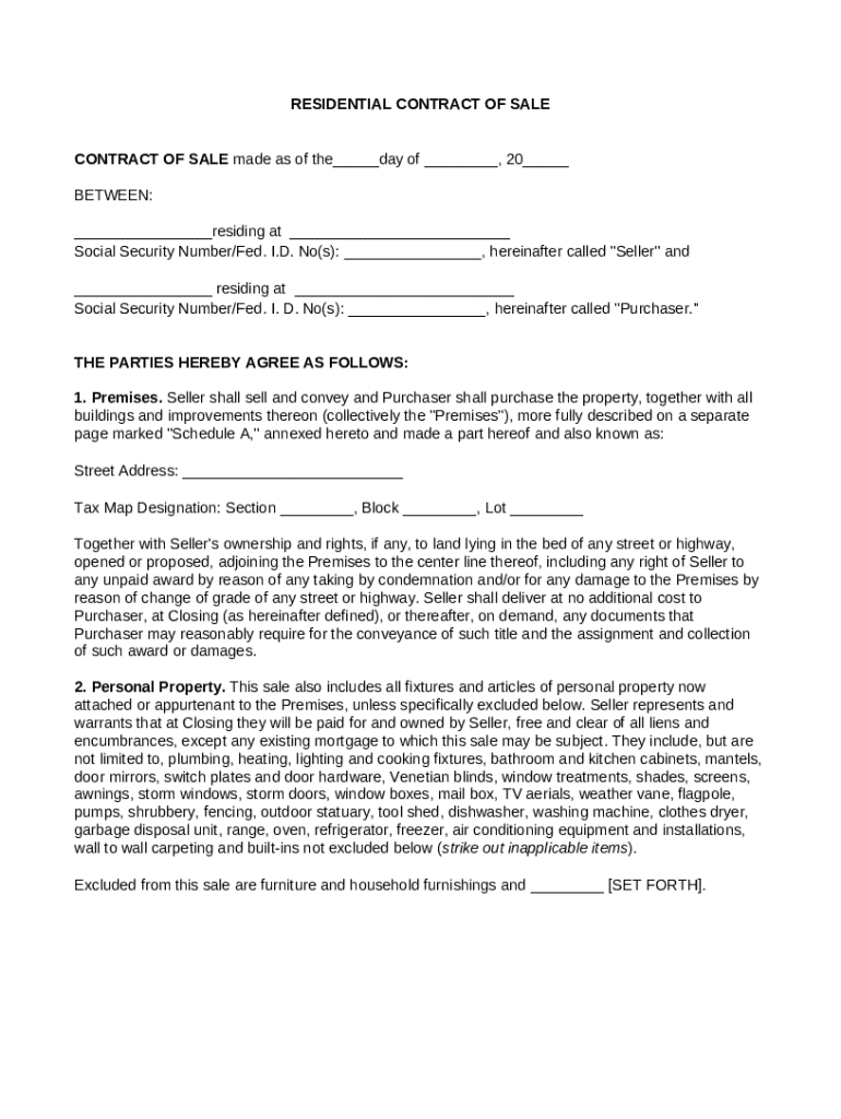 Residential Contract of Sale Doc Template | pdfFiller