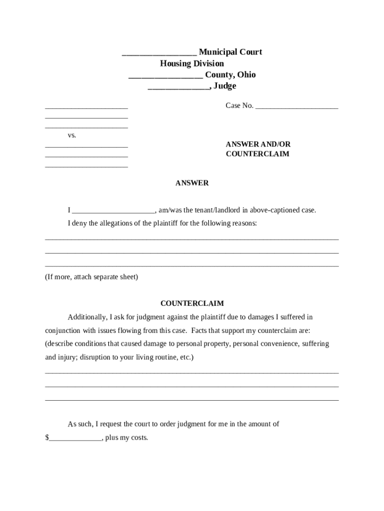 Answer and or Counterclaim Doc Template | pdfFiller