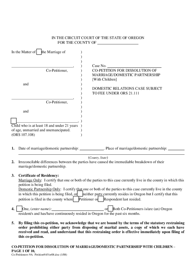Fillable Online Co-petition for Dissolution of Marriage/domestic Partnership With Children Fax ...