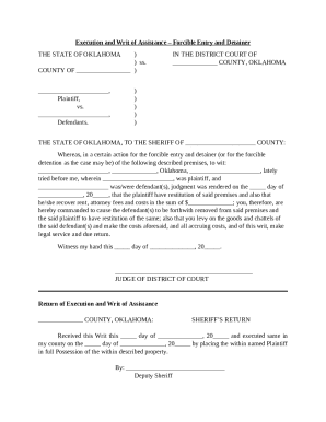 Execution and Writ of Assistance - Forcible Entry and Detainer Doc ...