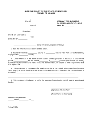 Affidavit for Judgment by Confession Doc Template | pdfFiller