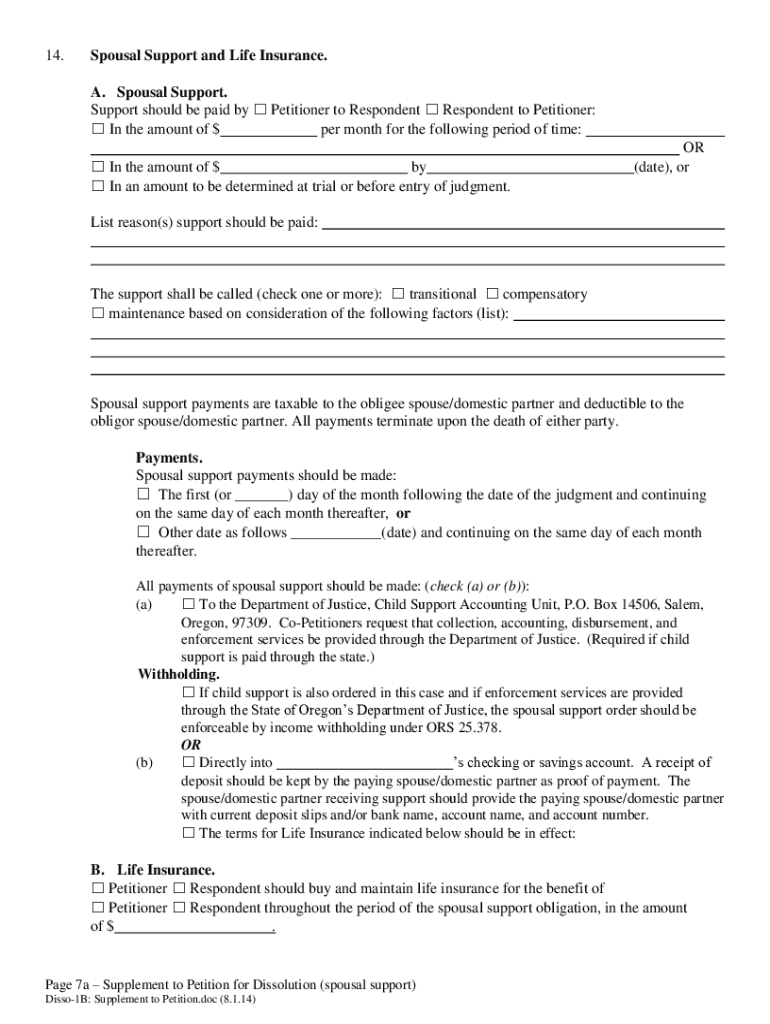Spousal Support and Life Insurance Agreement - Blank Fillable Template ...