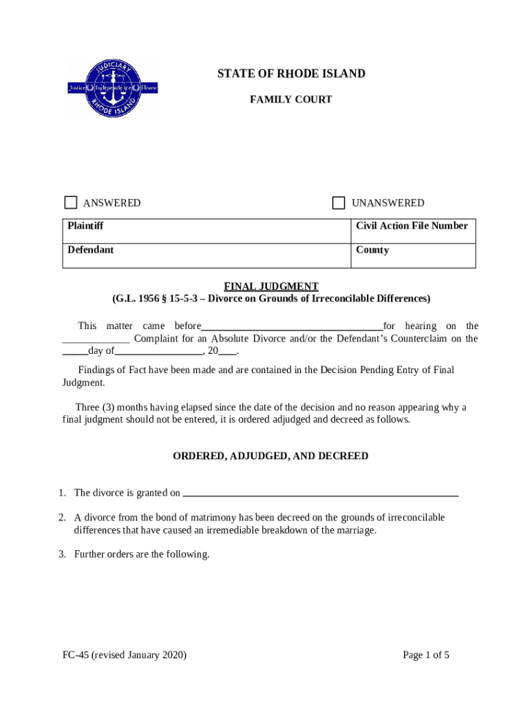 Final Judgment of Divorce Doc Template | pdfFiller