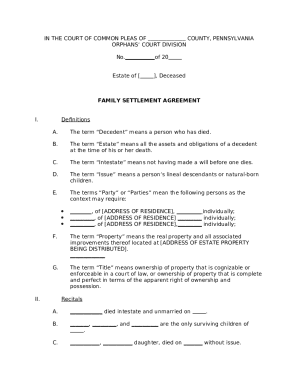 Family Settlement Agreement Doc Template | pdfFiller
