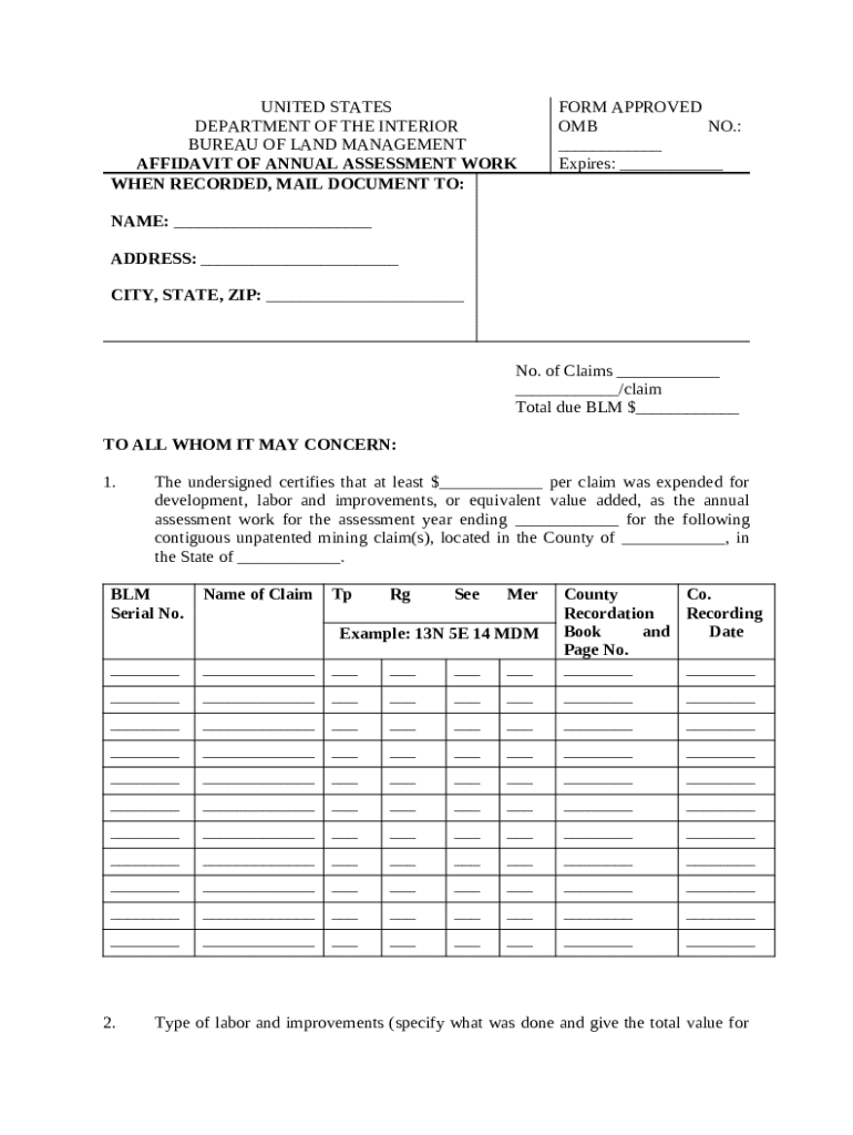 Affidavit of Annual Assessment Work Doc Template | pdfFiller
