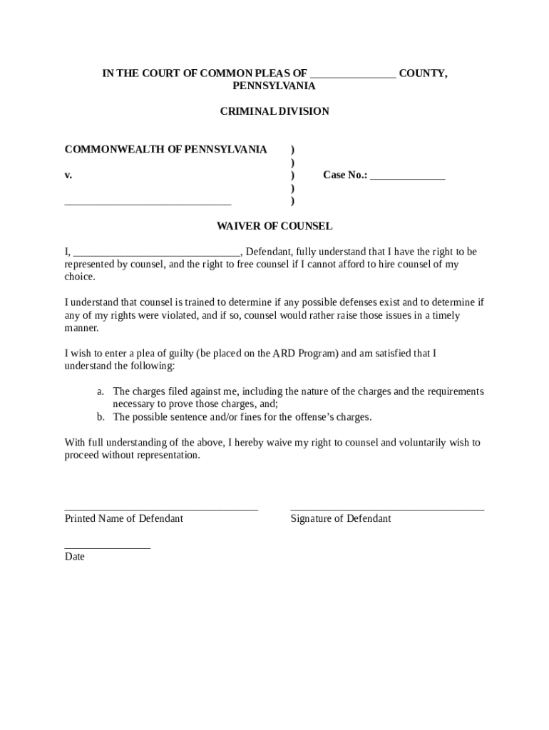 Waiver of Counsel Doc Template | pdfFiller