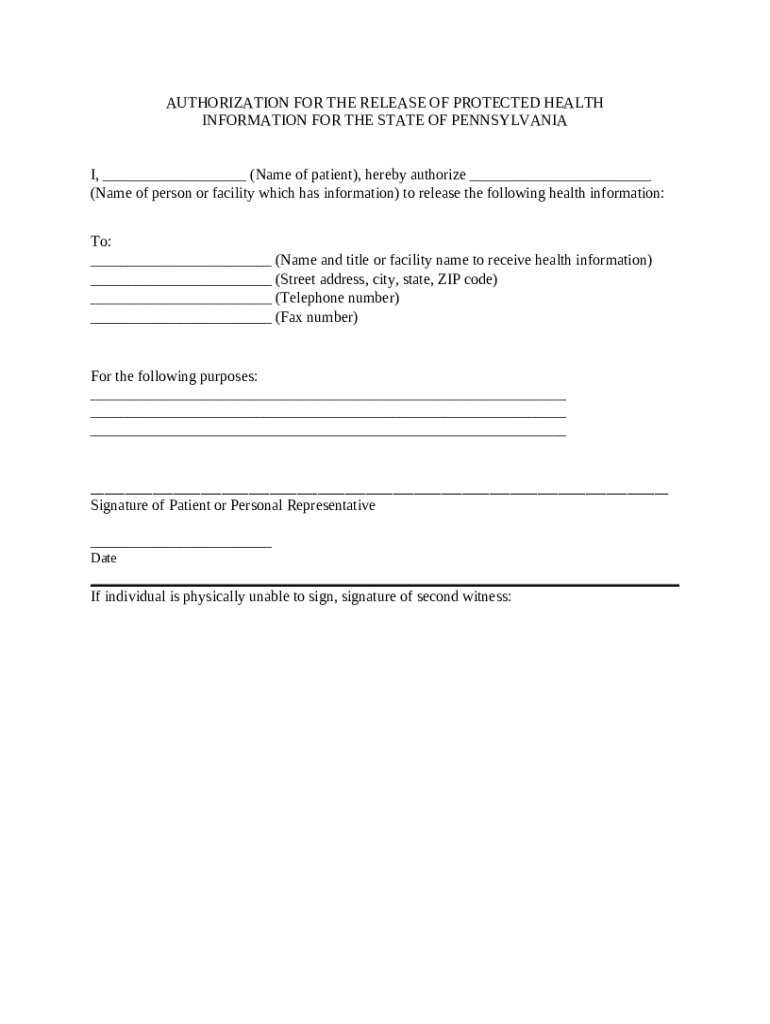 Pennsylvania Release and Authorization Doc Template | pdfFiller