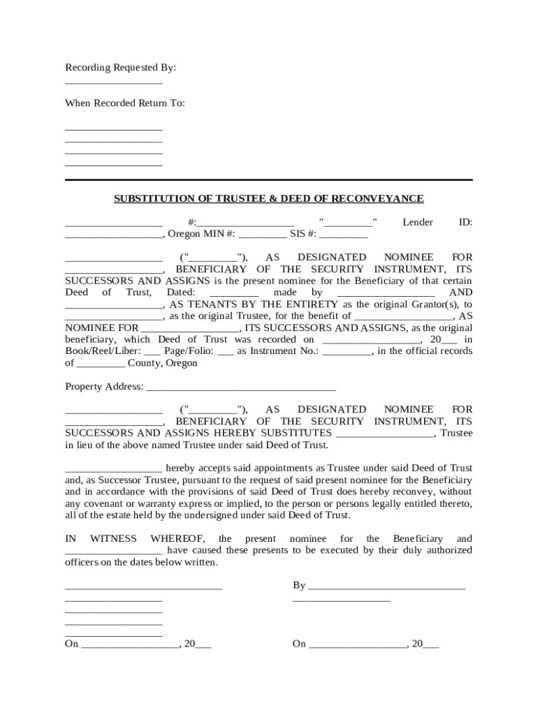 Substitution of Trustee & Deed of Reconveyance Doc Template | pdfFiller
