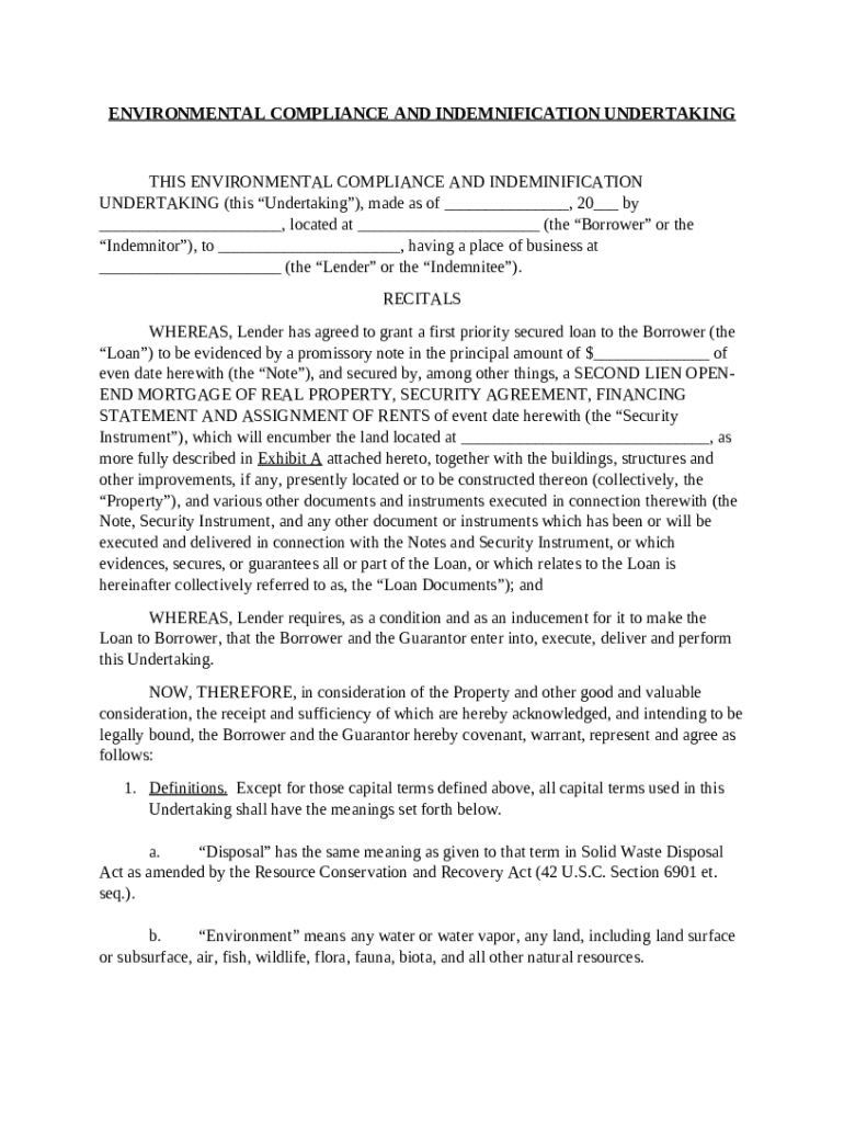 Environmental Compliance and Indemnification Undertaking Doc Template ...