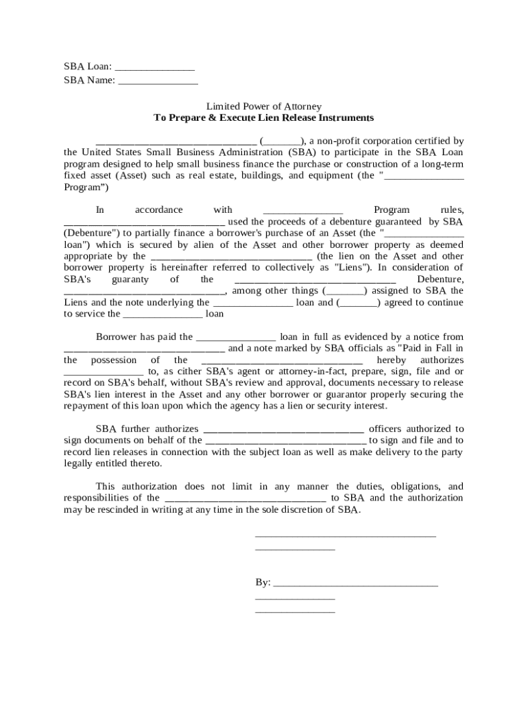 Limited Power of Attorney for Lien Release Doc Template | pdfFiller