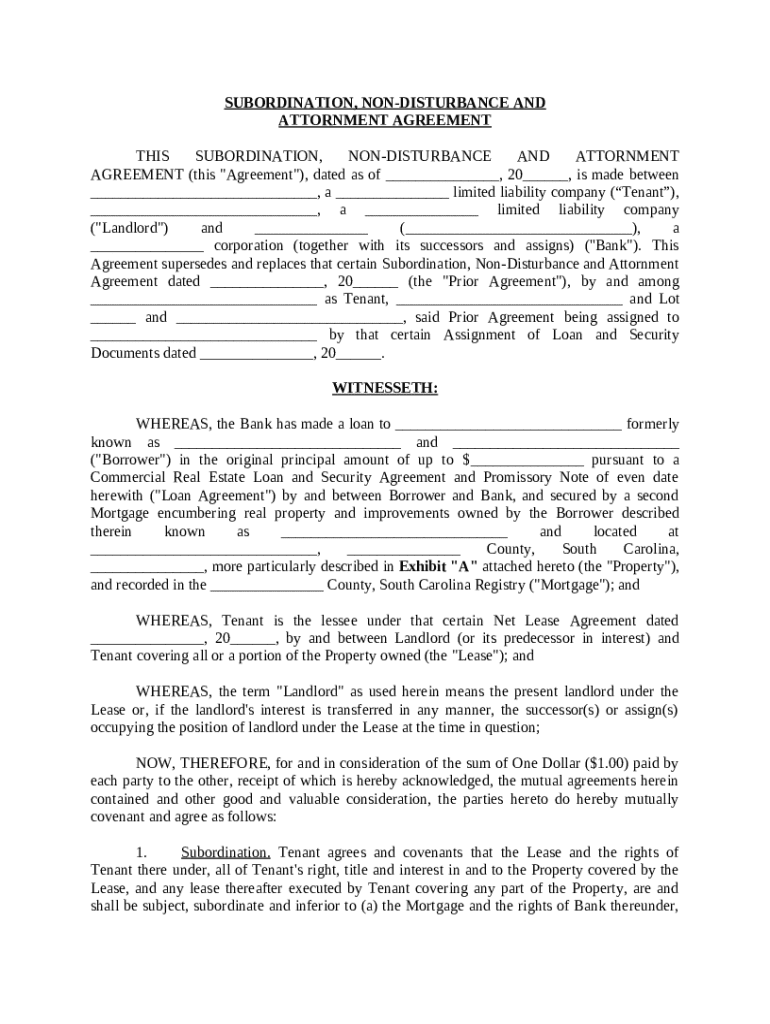 Subordination, Non-disturbance and Attornment Agreement Doc Template | pdfFiller