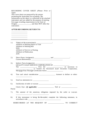 Recording Cover Sheet Doc Template | pdfFiller