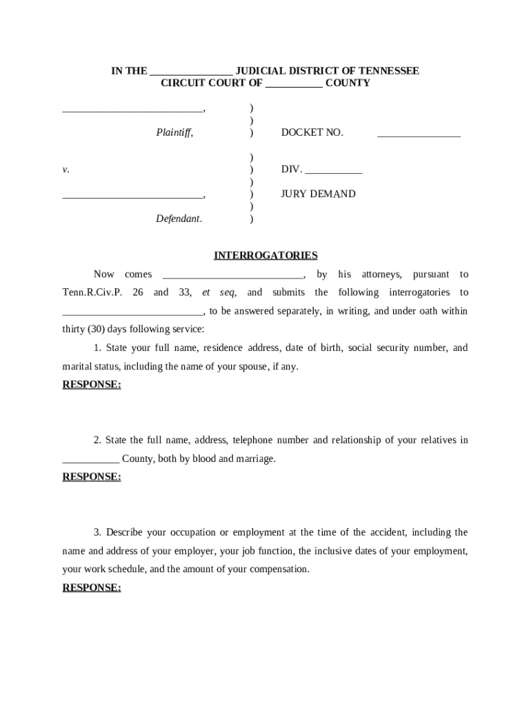 Interrogatories Doc Template | pdfFiller