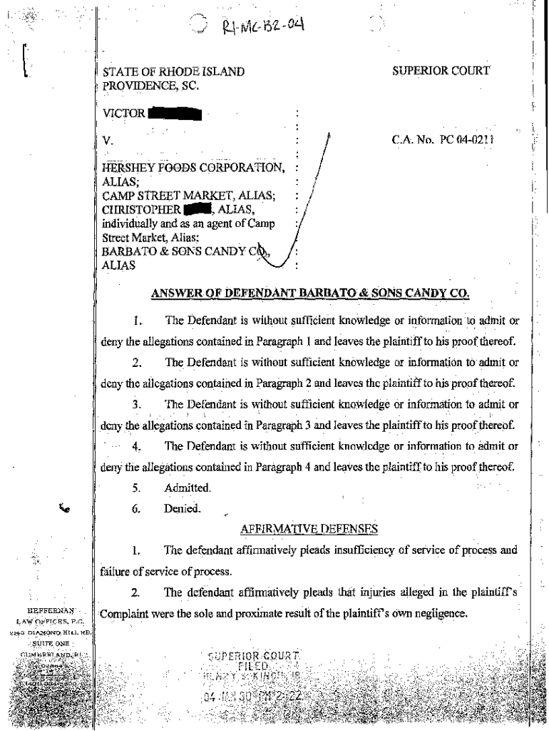 Fillable Online A04 Answer of Defendant Fax Email Print - pdfFiller