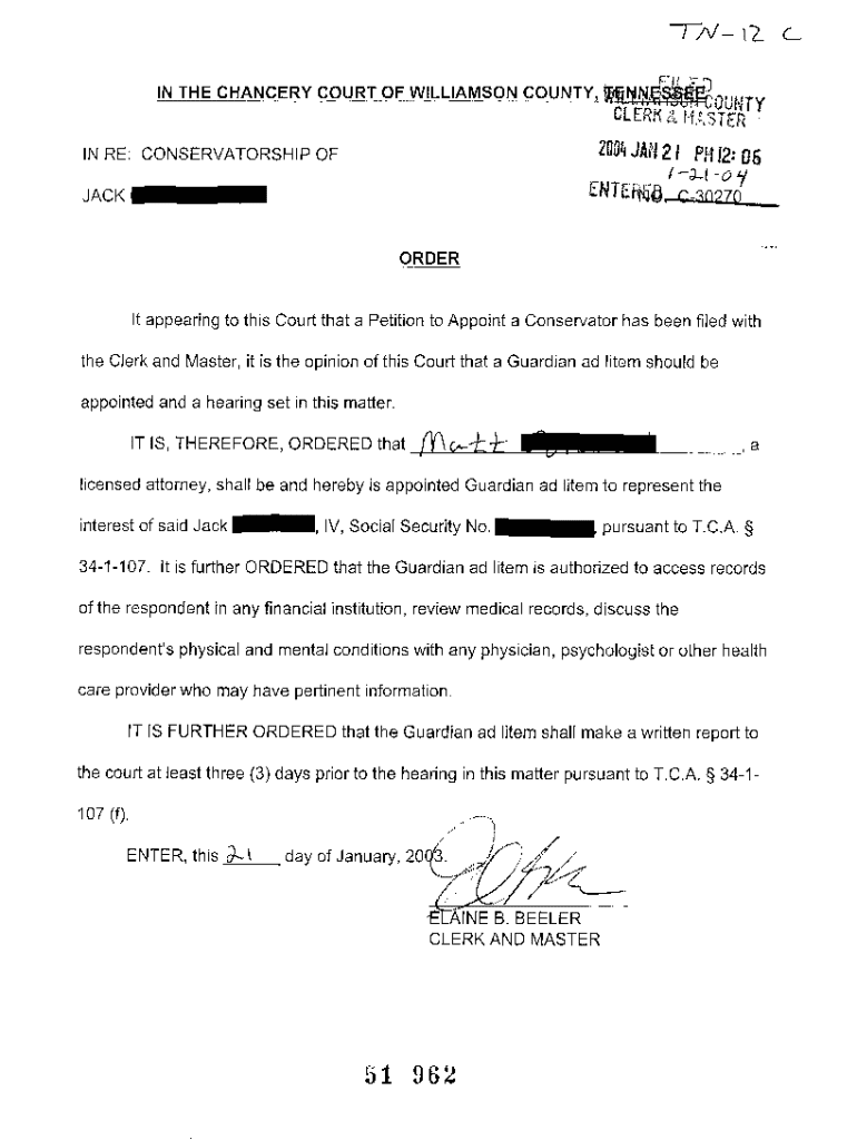 Fillable Online A03 Order Appointing Guardian ad Litem Fax Email Print - pdfFiller