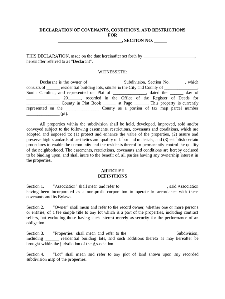 Declaration of Covenants, Conditions, and Restrictions Doc Template | pdfFiller