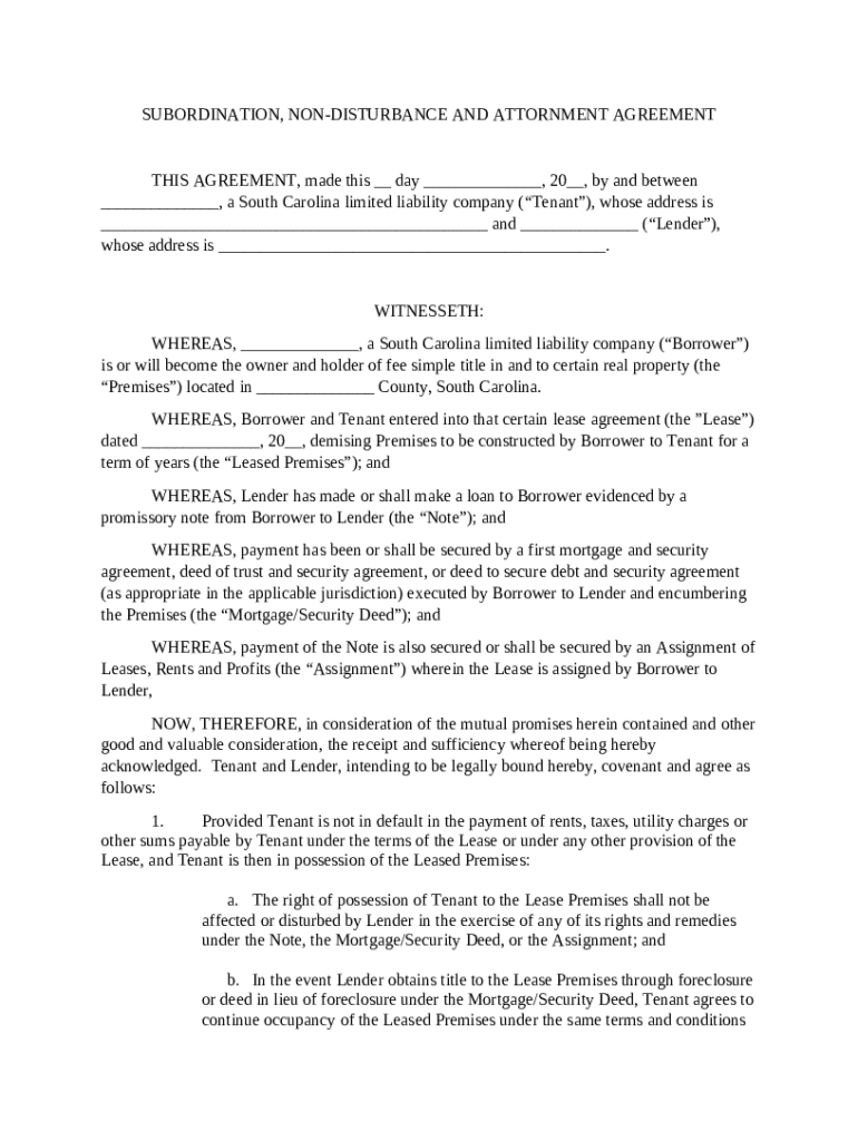 Subordination, Non-disturbance and Attornment Agreement Doc Template | pdfFiller