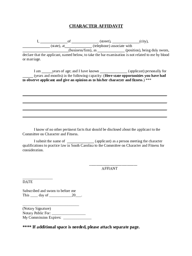 Character Affidavit Doc Template | pdfFiller