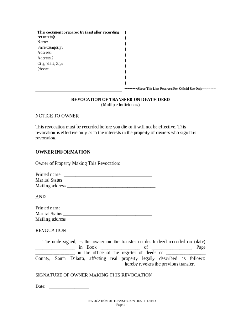 Revocation of Transfer on Death Deed - Beneficiary Deed for Two ...