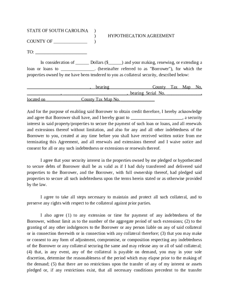 Hypothecation Agreement Doc Template | pdfFiller