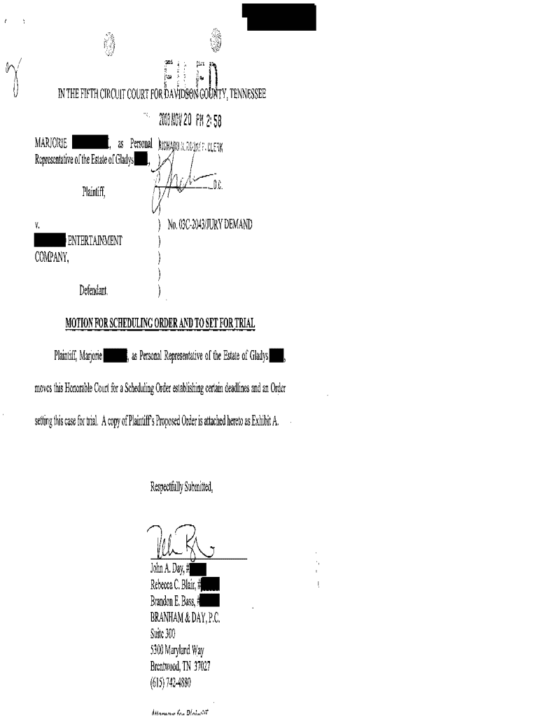 Fillable Online A07 Motion for Scheduling Order Fax Email Print - pdfFiller